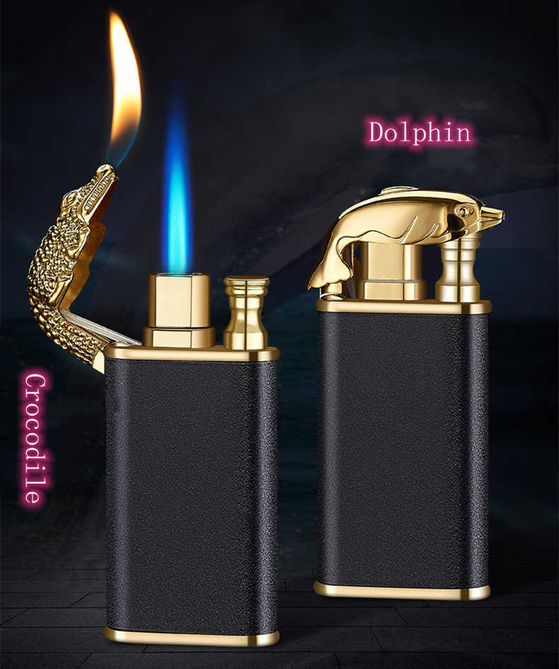 Creativity Frosted Crocodile/Dolphin Model Butane Lighter Double Flame ...