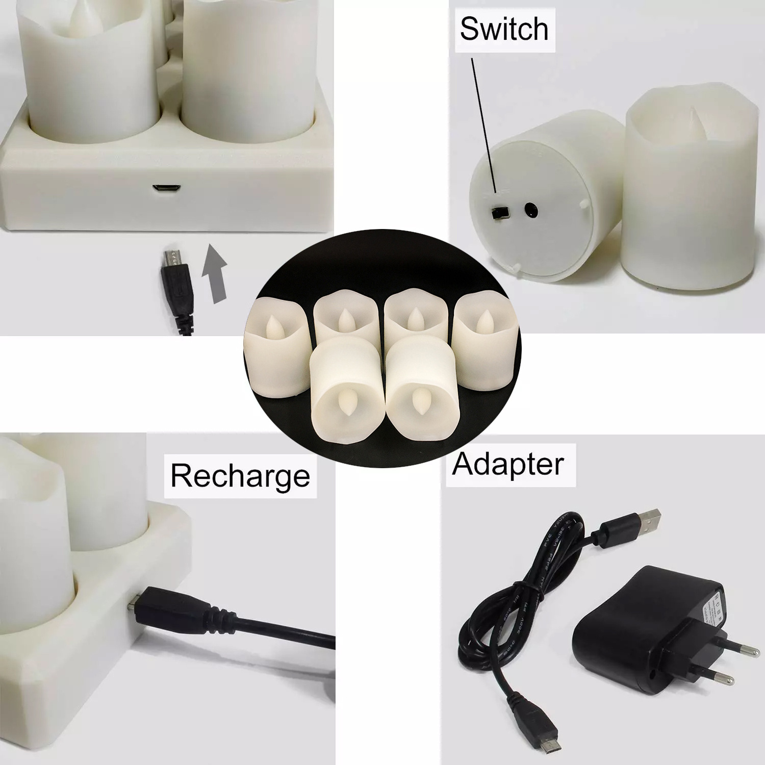 Pillar Colored Flickering Wick Rechargeable Led Tea Light Candle With ...