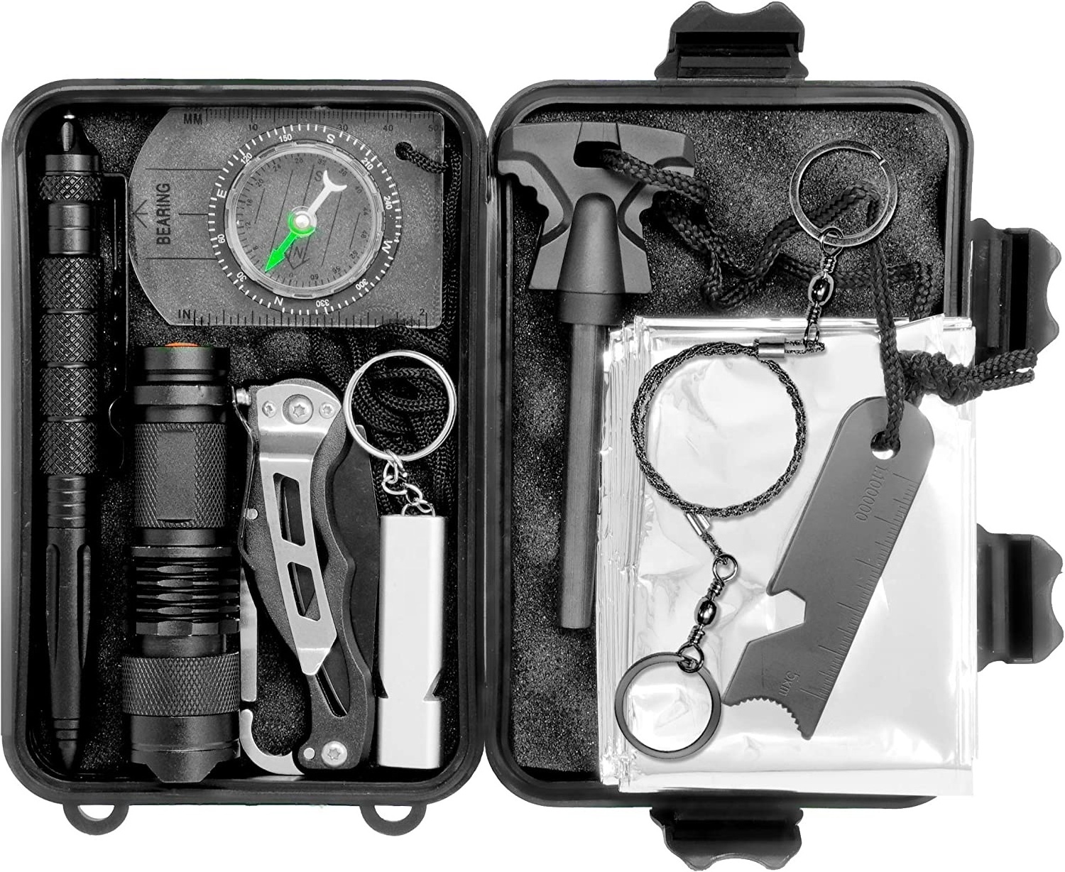 10 in 1 Emergency Tactical Gear Survival Kit Knife Blanket Compass Fire ...