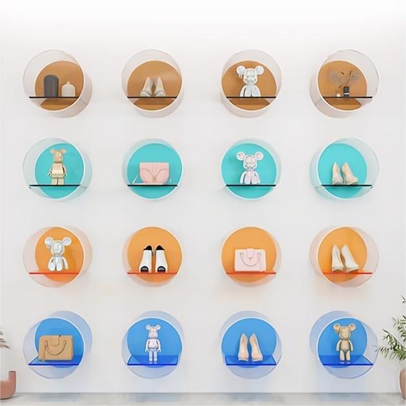 Custom Color Round Acrylic Perfume Display Shelves Wall Mount Circle ...