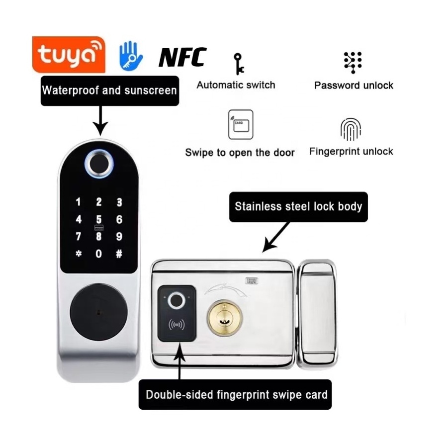 Tuya/ttlock double sided fingerprint smart App rim Fence metal gate ...