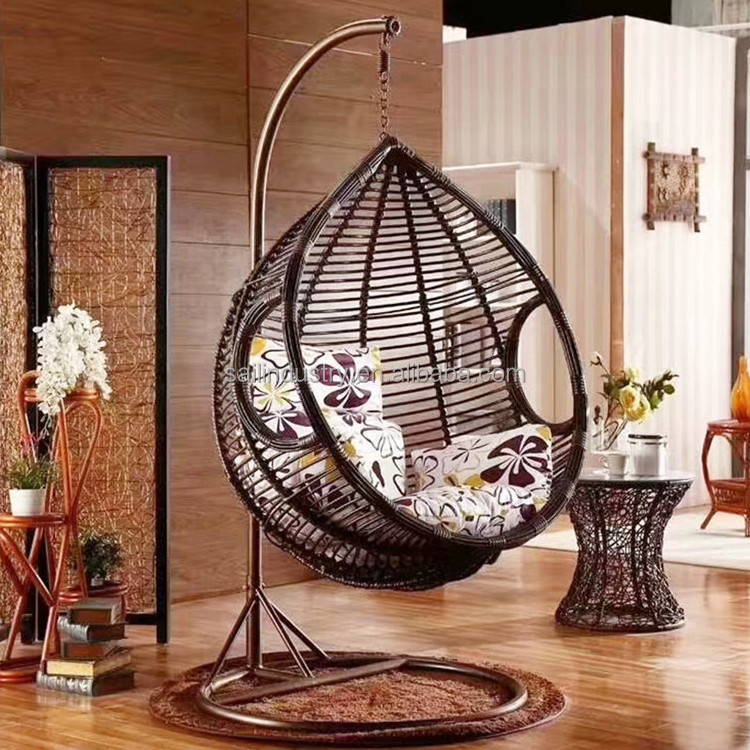 outdoor garden patio single seat hanging chair swing with stand and cushion BestSuppliers