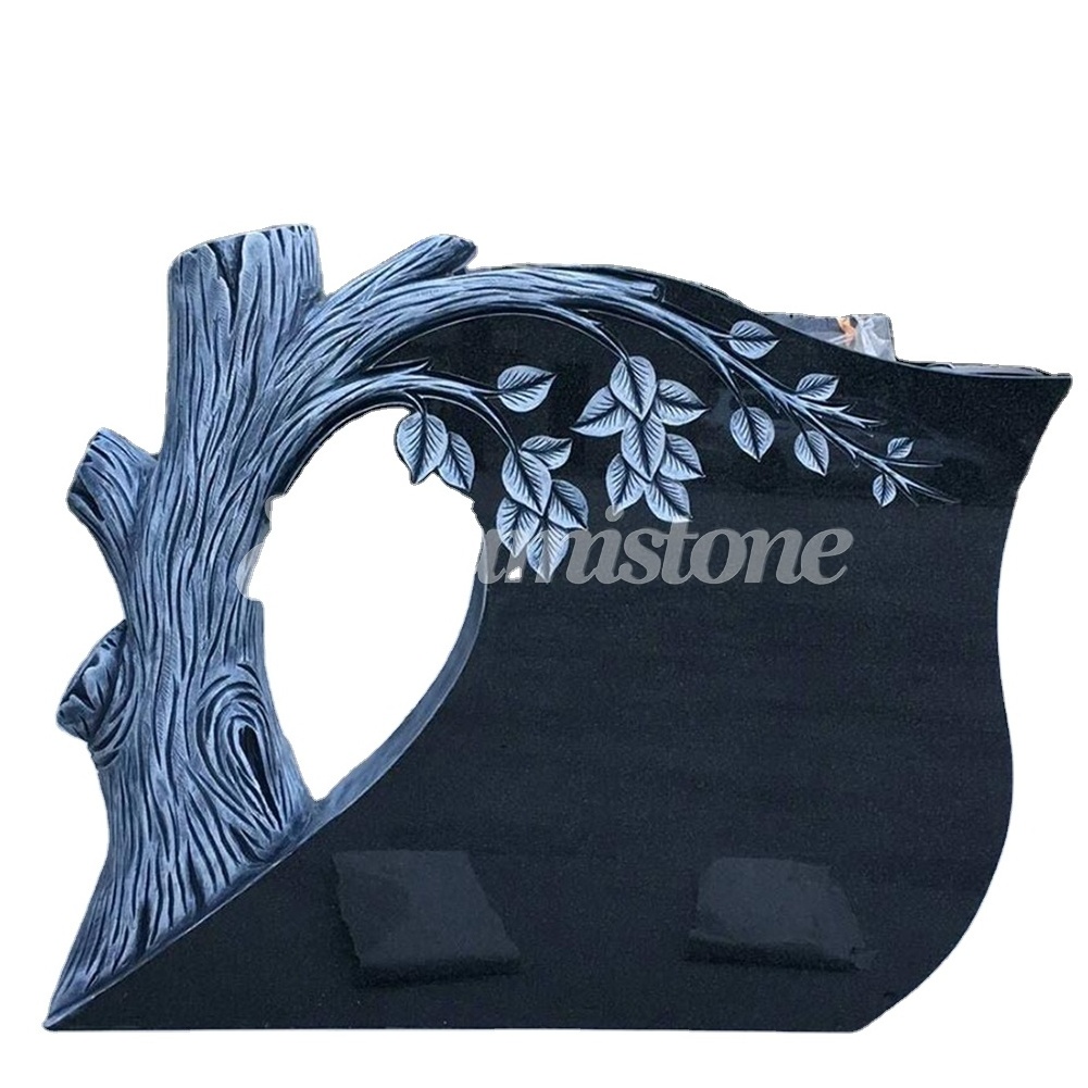 Tree Wood Carving Tombstone Upright Headstone Black Granite American ...