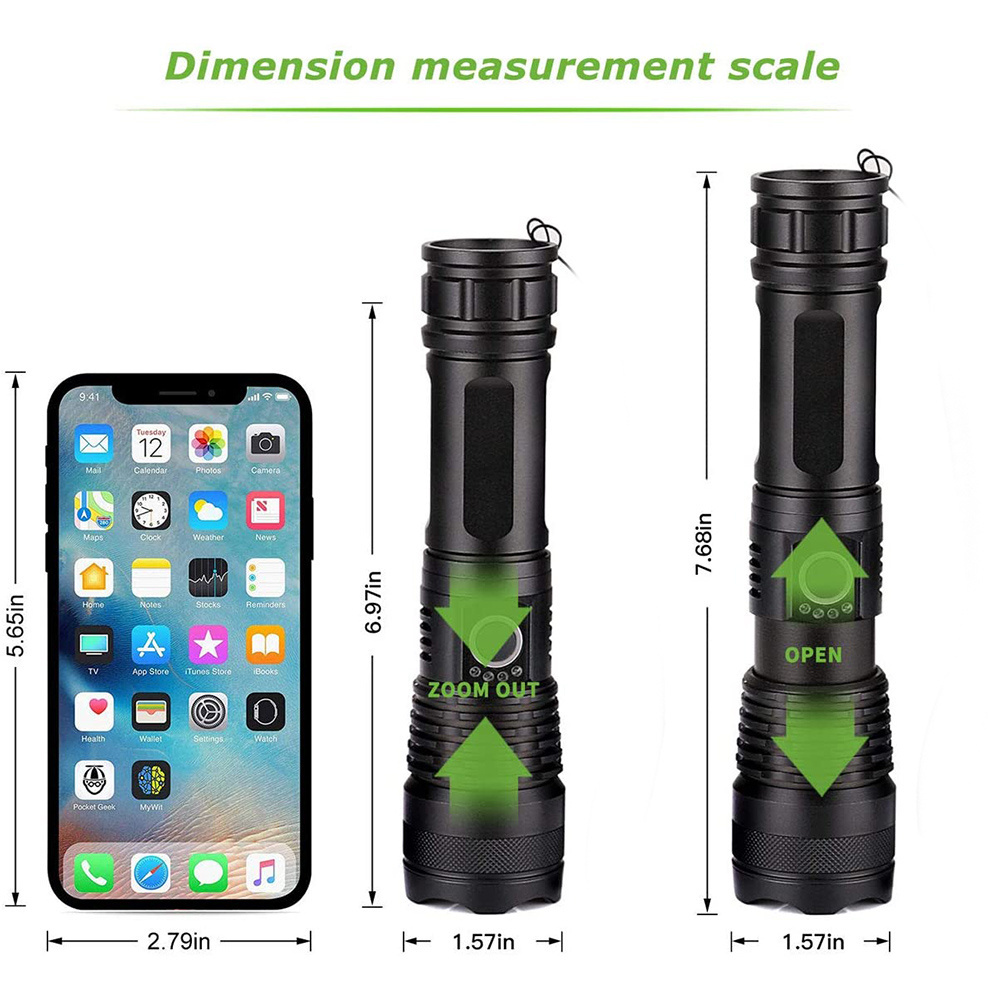 waterproof rechargeable tactical USB flashlight 18650 26650 powerful ...