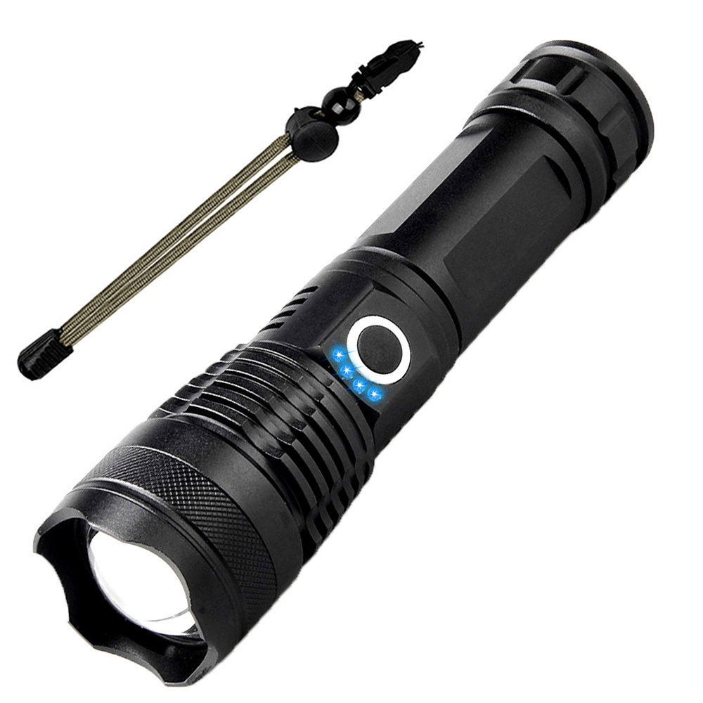 waterproof rechargeable tactical USB flashlight 18650 26650 powerful ...