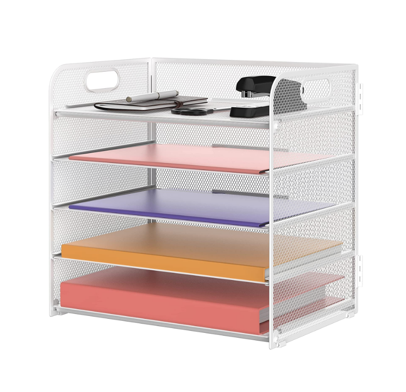5 Tier Paper Letter Tray Organizer with Handles Mesh Desk File ...