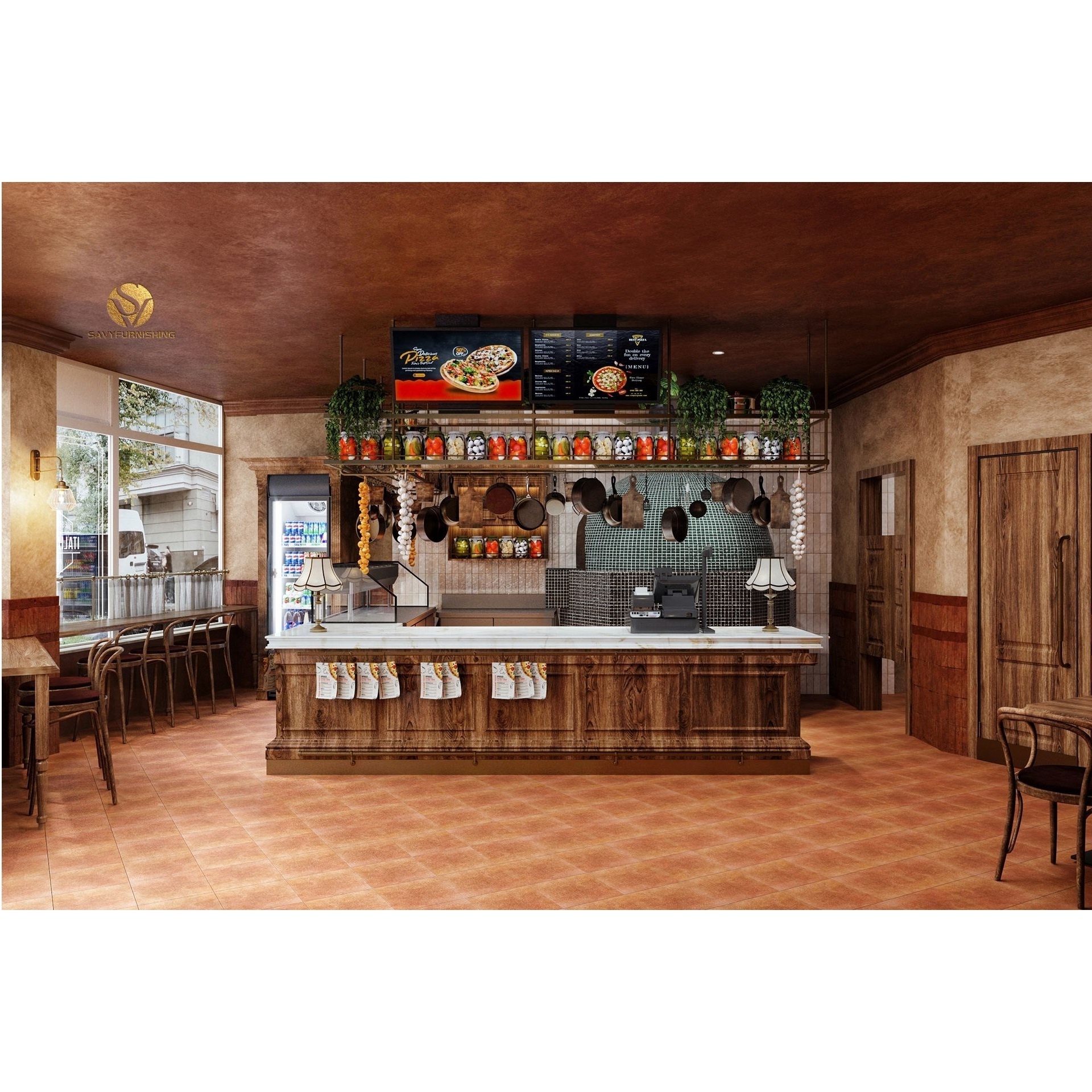 3D Fast Food Restaurant Interior Design Classic Pizza Shop Furniture ...