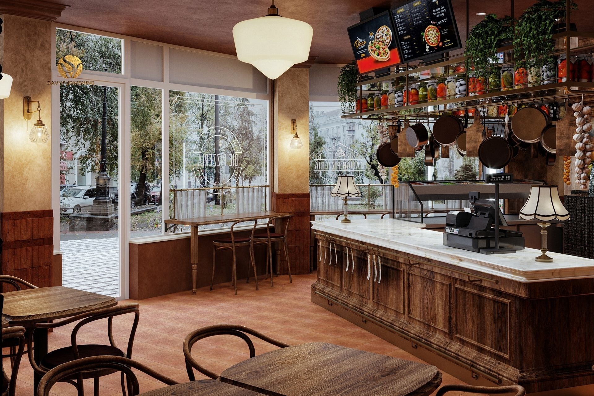 3D Fast Food Restaurant Interior Design Classic Pizza Shop Furniture ...