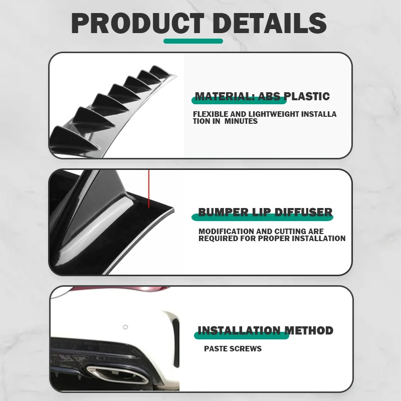 3 piece universal rear bumper spoiler diffuser Gloss black 7 wing shark ...