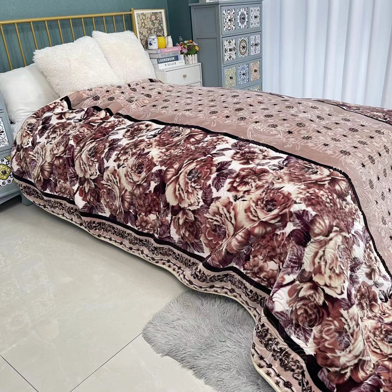 King size korean mink baby micro turkish designs 2PLY double layers ...
