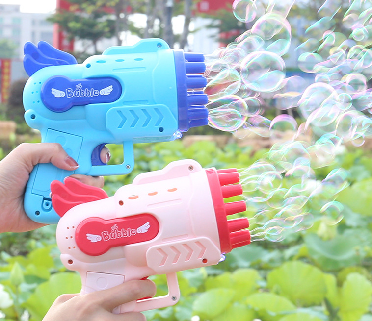blue and pink Automatic Electric Bubble Gun Toy Mini 12 Holes Bubble ...