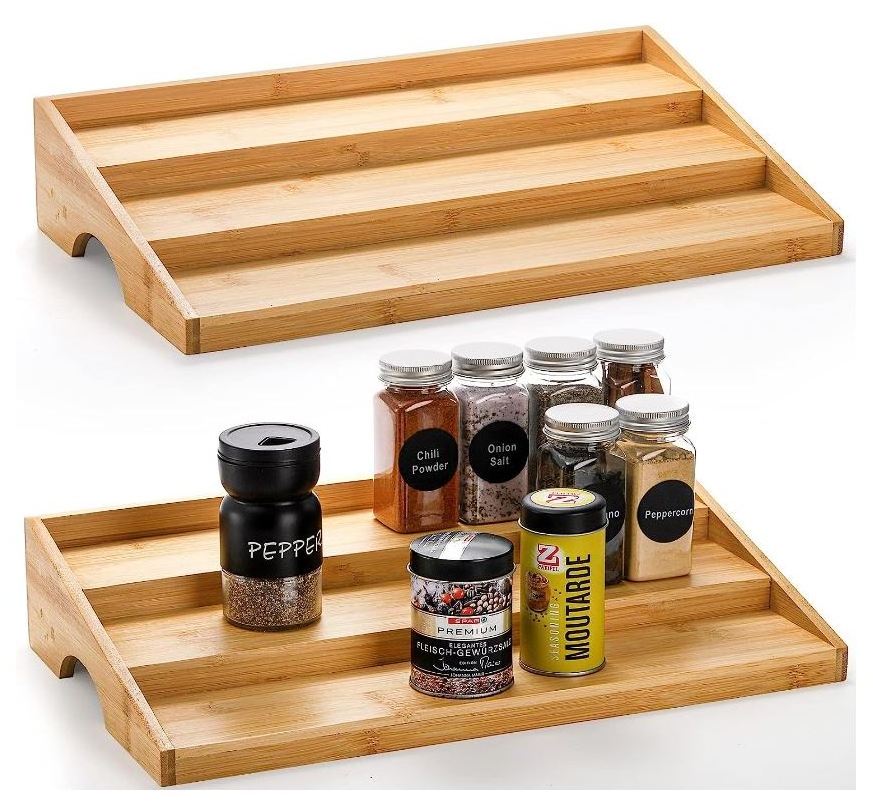 custom 2 Pack Bamboo Spice Rack Display Stand, 3 Tier Ladder Seasoning ...