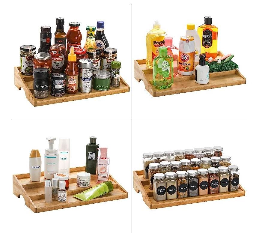 custom 2 Pack Bamboo Spice Rack Display Stand, 3 Tier Ladder Seasoning ...