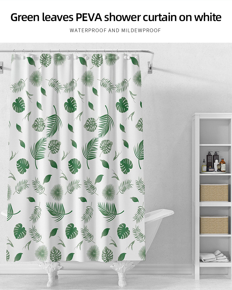Hotel Shower Curtain Mildew Resistant Waterproof PEVA white background green leaf shower curtain thickened window curtains BestSuppliers