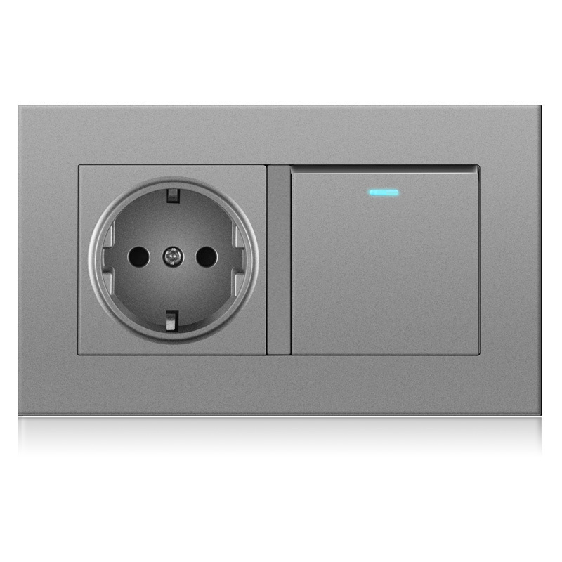 EU Standard German Type Power Socket with 1 LED Pushbutton Switch Wall ...