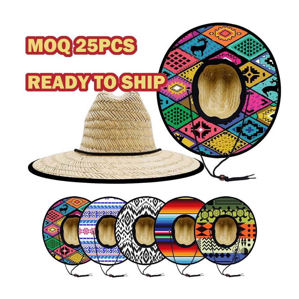 French men's straw lifeguard hat stripe tribe lifeguard hat sun shield ...