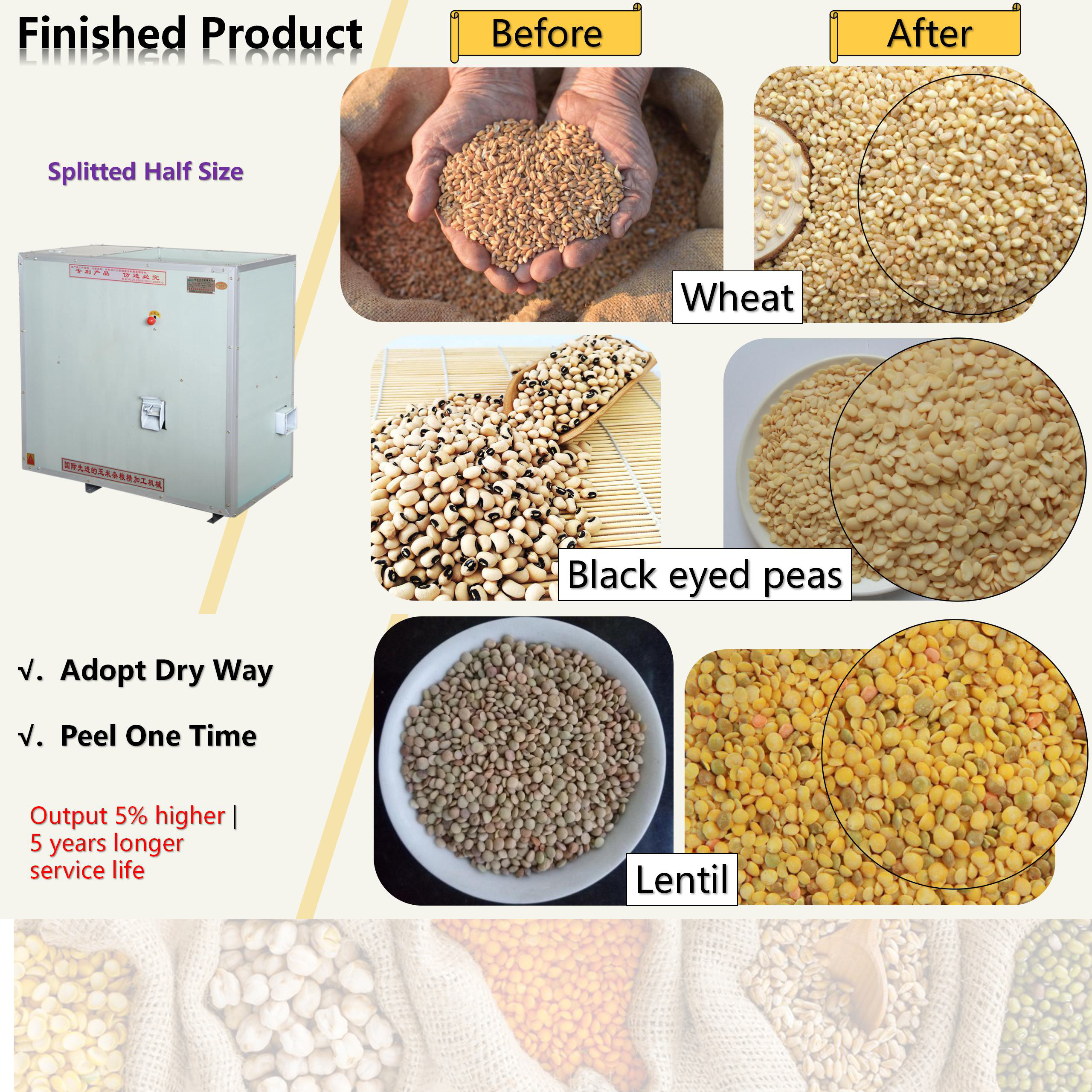 factory price easy operation multifunctional mung bean lentils peeling ...