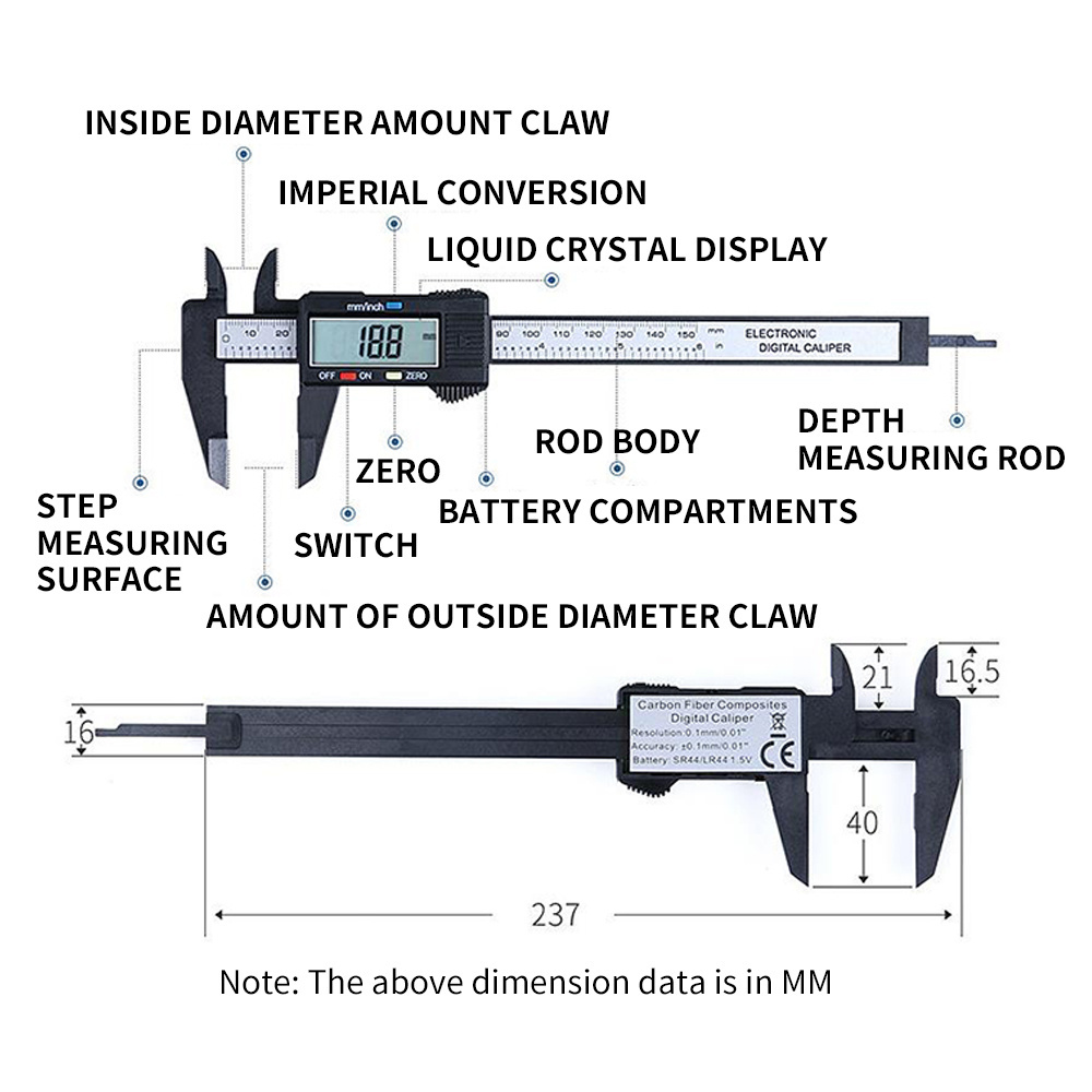 Digital caliper 6-inch electronic vernier caliper 100mm caliper ...
