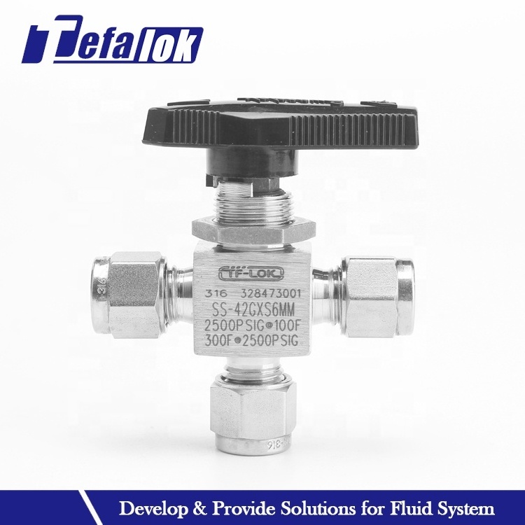 3 Way Ferrule Tee Type Ball Valve Stainless steel Reduce port Panel ...