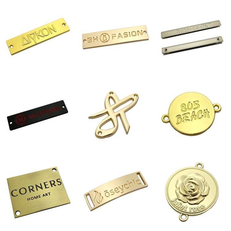 New engraved brand logo gold private tags maker custom metal clothing ...