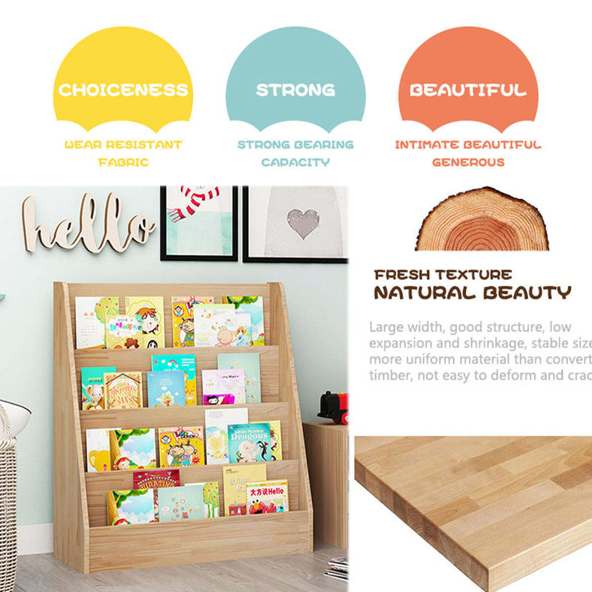 Daycare Library Bookcase Furniture Nursery Book Shelf Kids Wooden ...