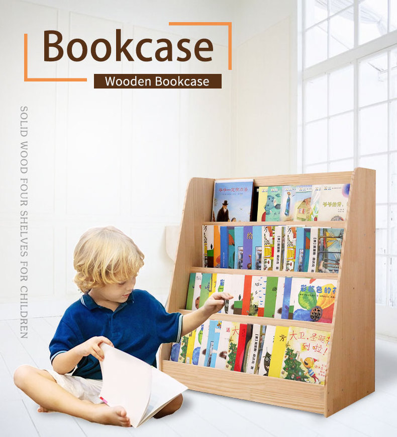 Daycare Library Bookcase Furniture Nursery Book Shelf Kids Wooden ...