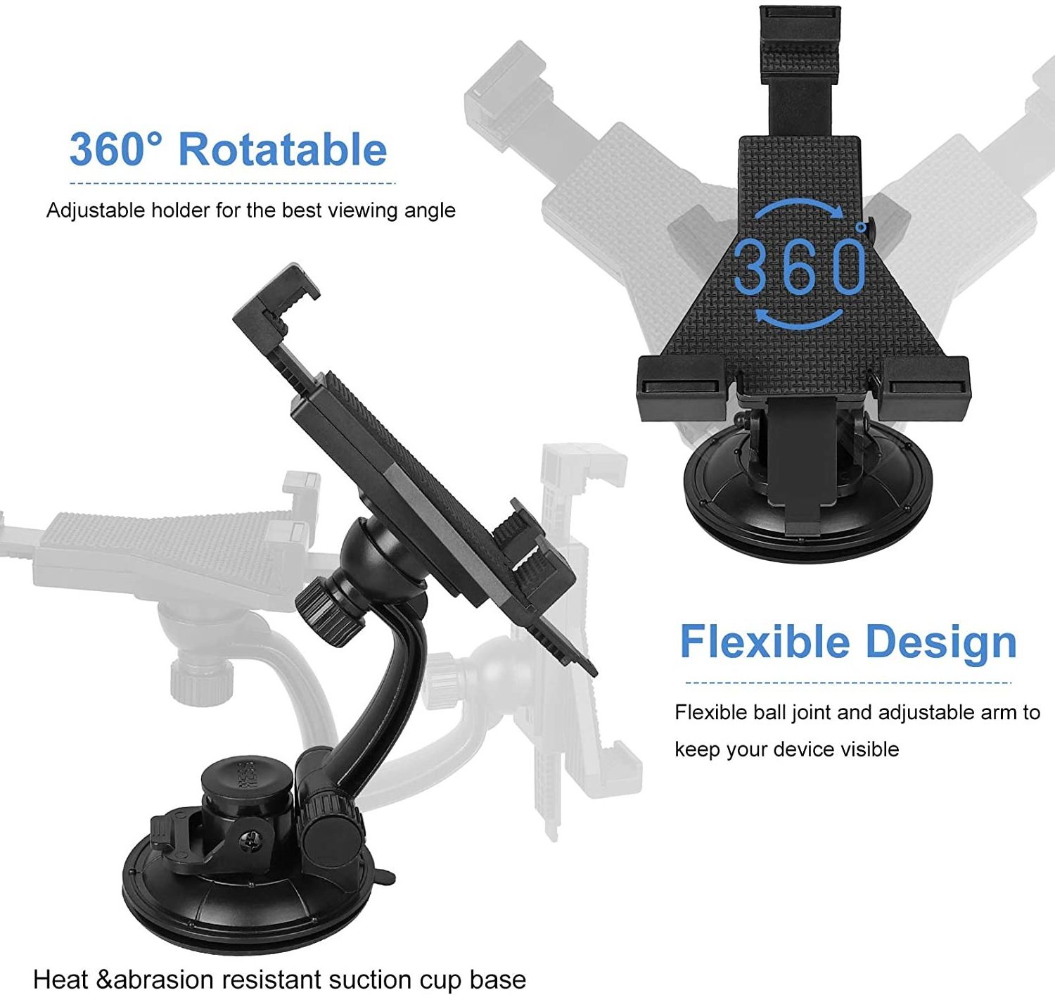 Car Dashboard Windshield Tablet Mount, 360 Degree Adjustable Dash ...