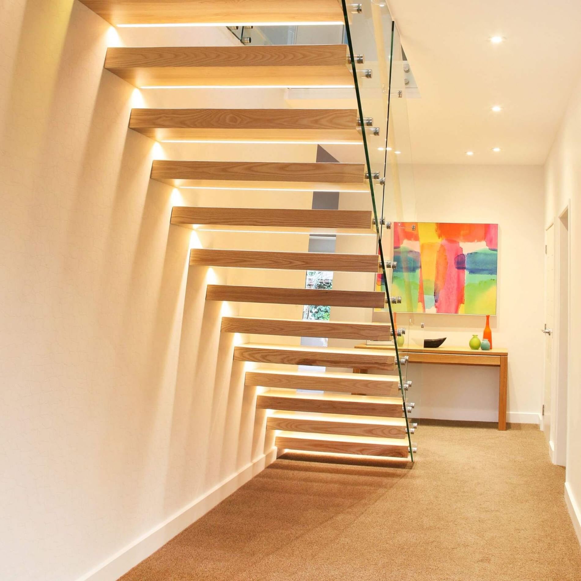 Modern design invisible steel structure natural timber wood steps ...