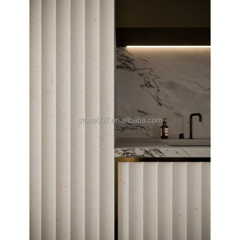 SHIHUI Oem Interior Decoration White Travertine Concave Honed Fluted ...