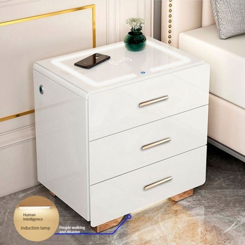 Suessen Modern Fingerprint Lock Nightstand Multifunctional Bedside Table Rechargeable Smart ...