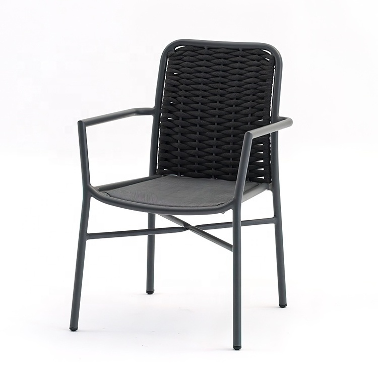 Modern Patio Furniture Garden Rope Chair Black Aluminum Restaurant Cafe ...