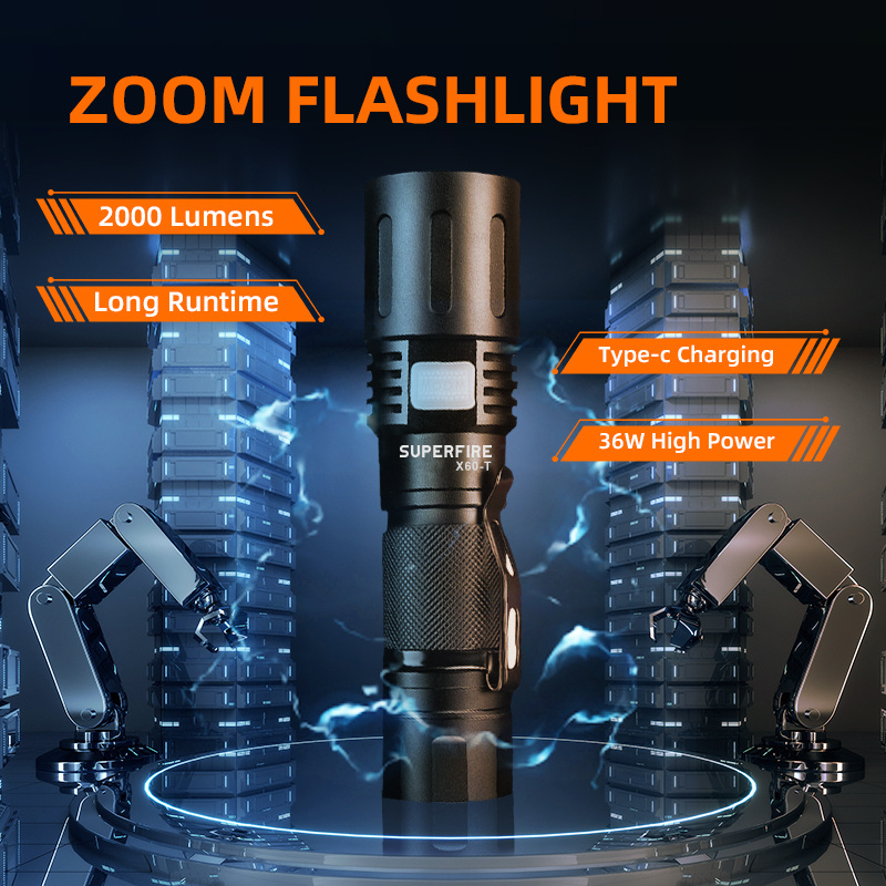 Powerful Rechargeable LED Flashlights Torch EDC Flashlight Waterproof Hunting tactical 18650 ...