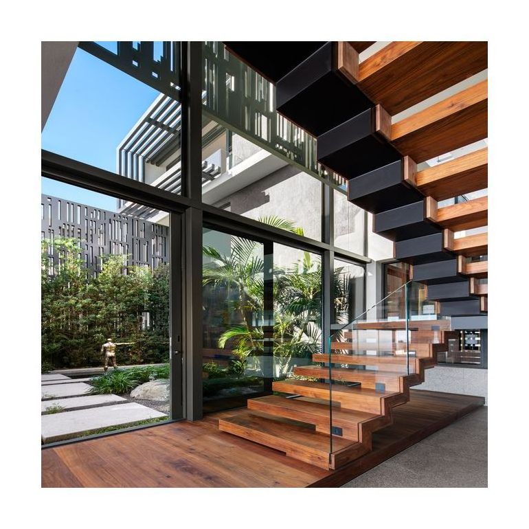 Indoor modern Duplex House Stairs Wood Steps Floating Staircase ...