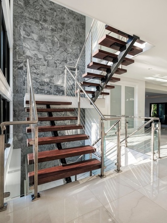 Indoor modern Duplex House Stairs Wood Steps Floating Staircase ...