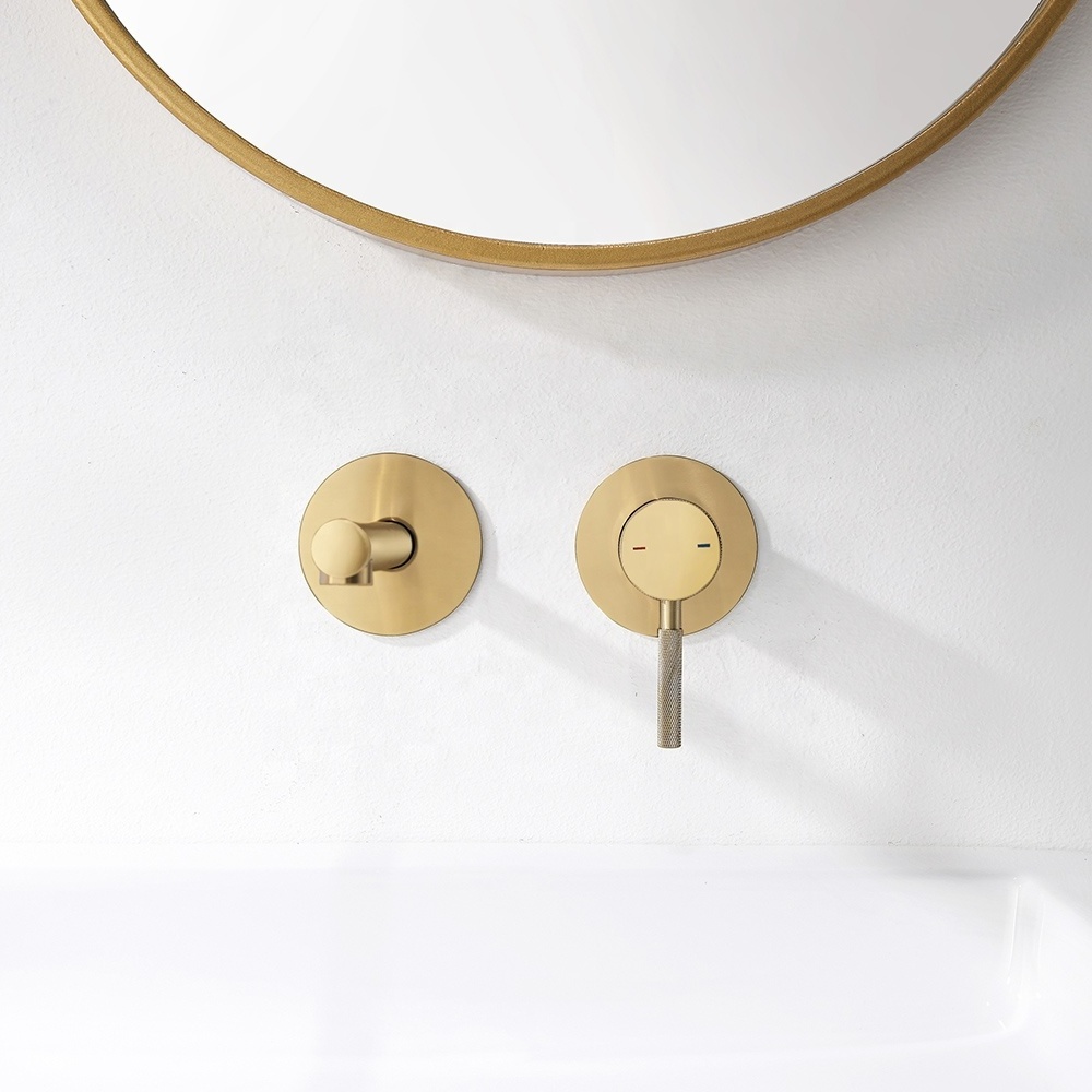 Brass brushed gold hidden wall mounted concealed 2 hole basin taps ...