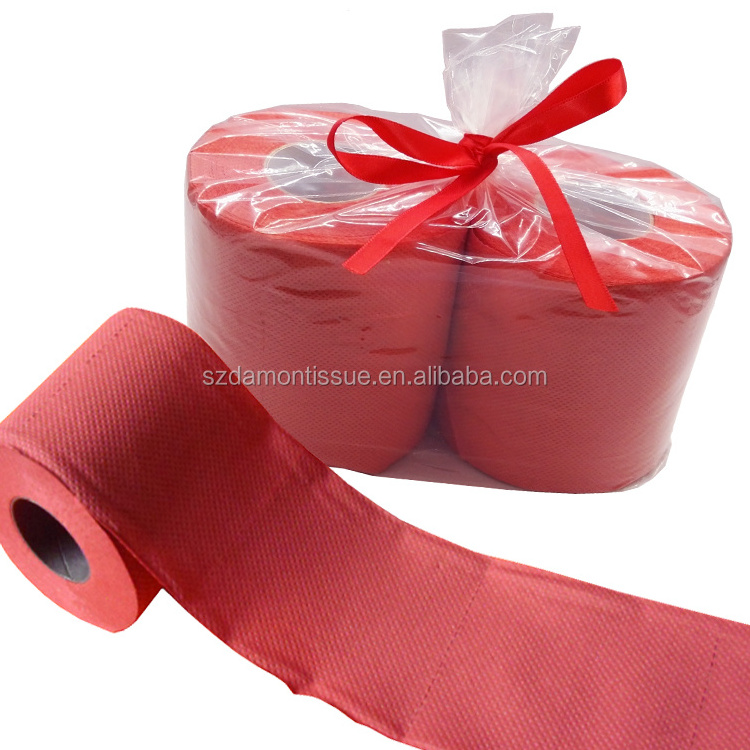 Damon-Tissue wholesale super soft double ply solid colors red toilet ...