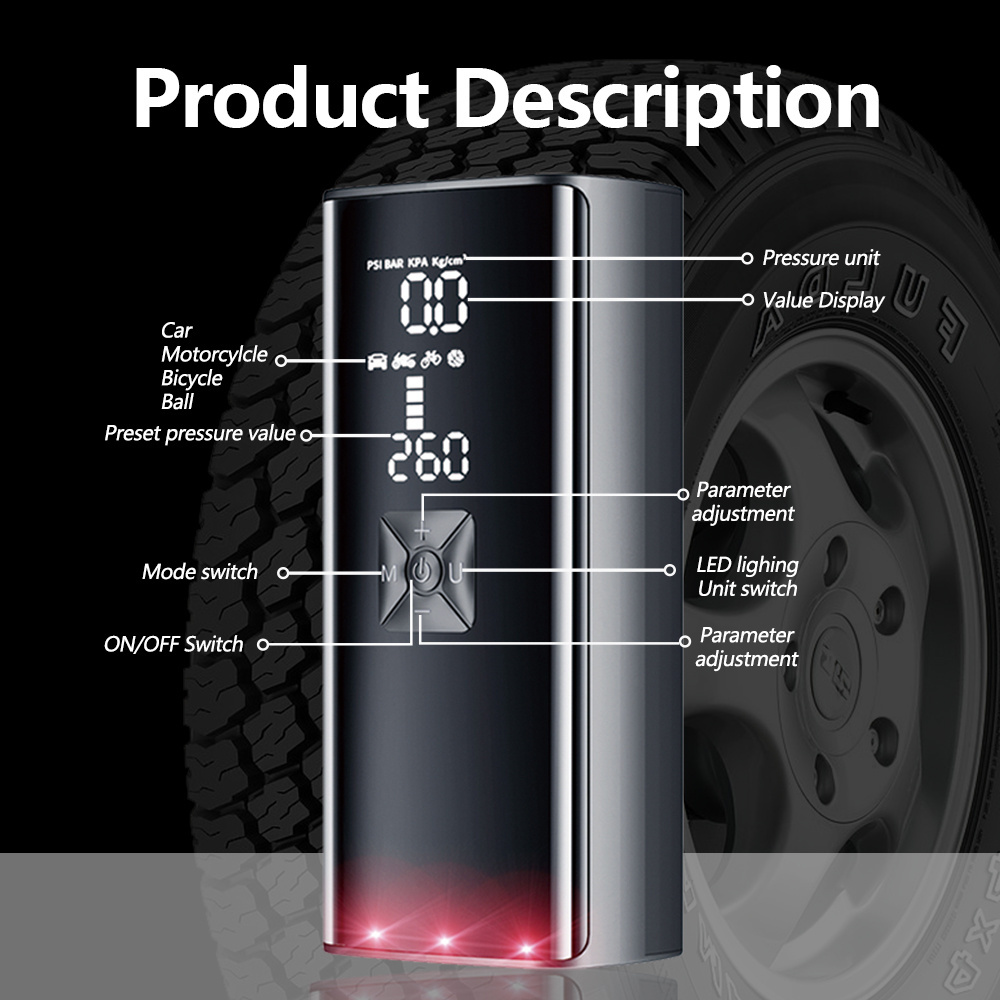 Digital Tire Inflator DC 12V Wireless Mini Electric Smart Car Tyre Air ...
