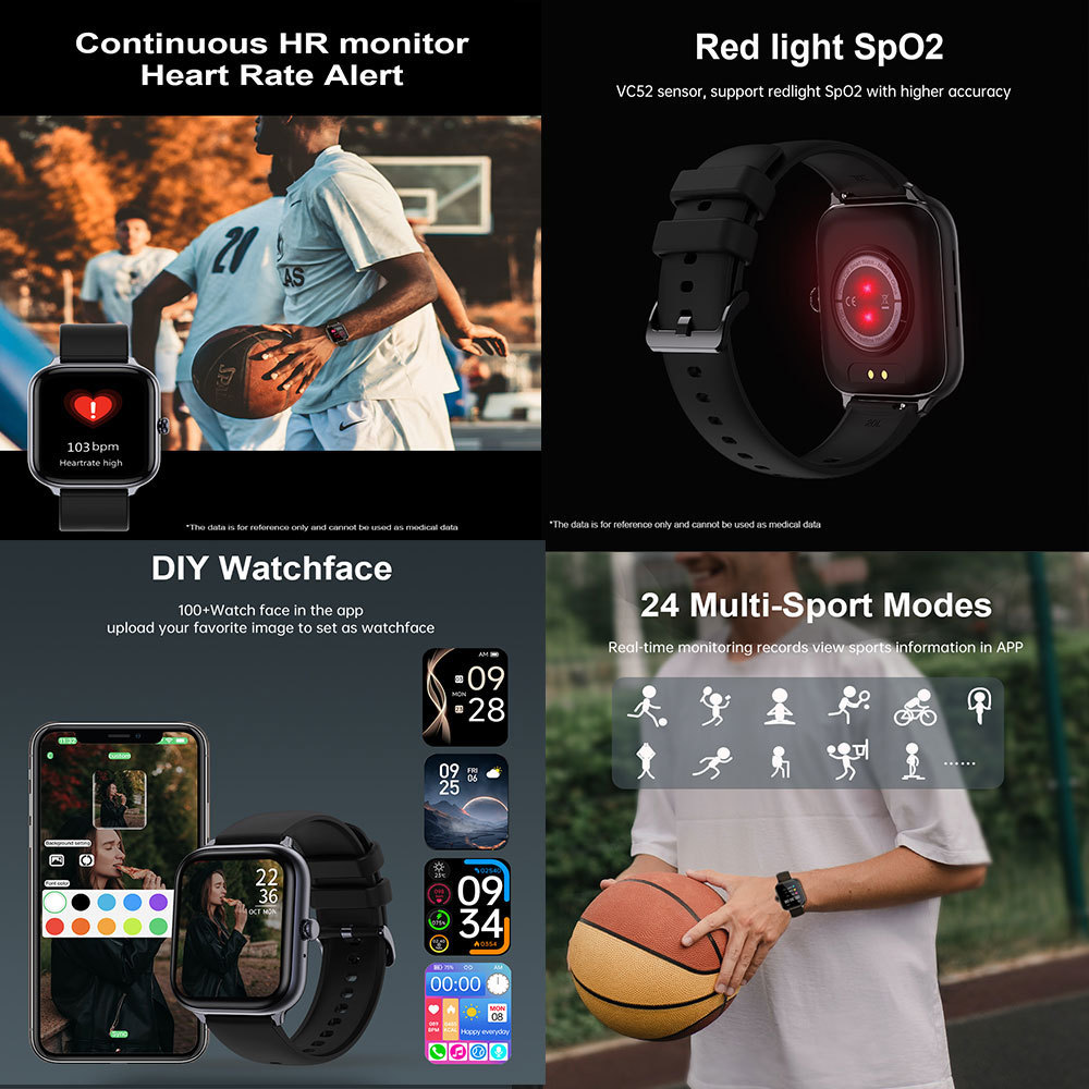 BT calling SpO2 heart rate Continuous monitor sleep tracker AMOLED full ...