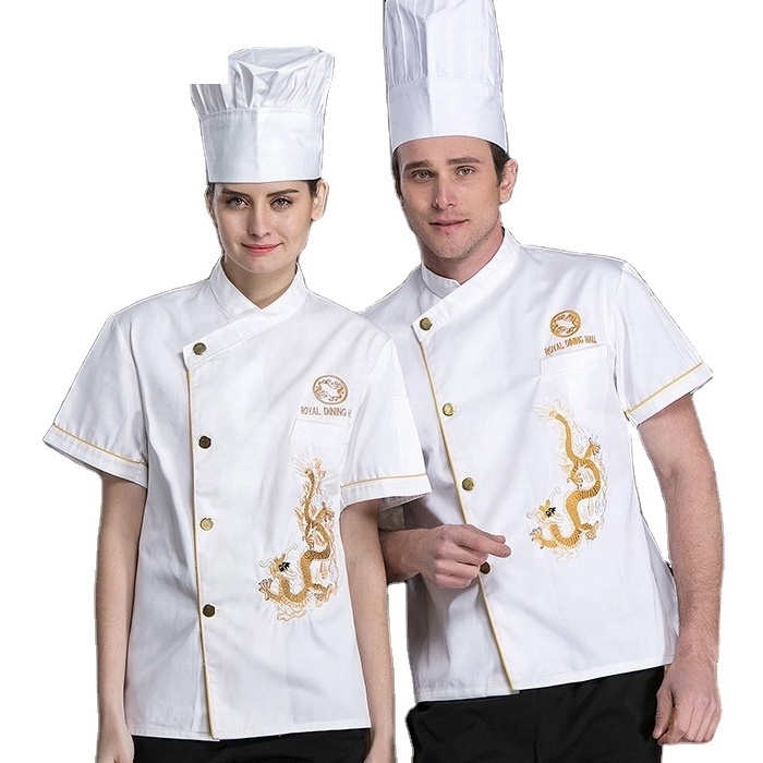 White Executive Chinese Chef Uniform apron with embroider Restaurant ...