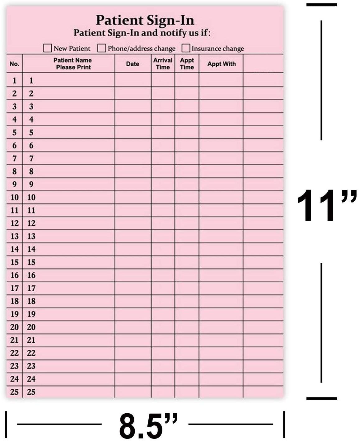 Patient Sign-in Label Forms 8.5" x 11" Patients Sign in Sheets ...