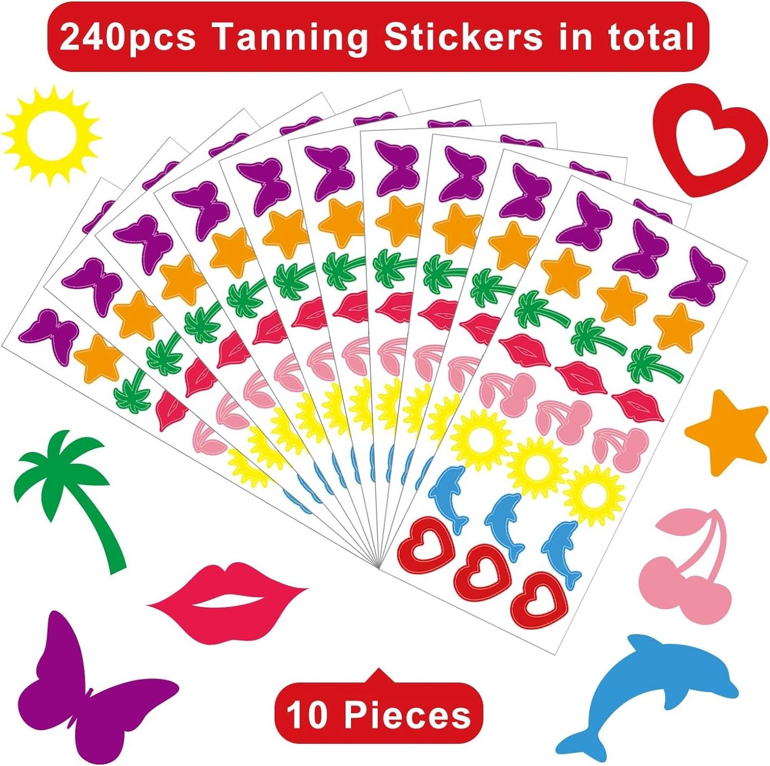 Tanning Sunbathing Stickers Heart Lips Star Sun Dolphin Butterfly ...