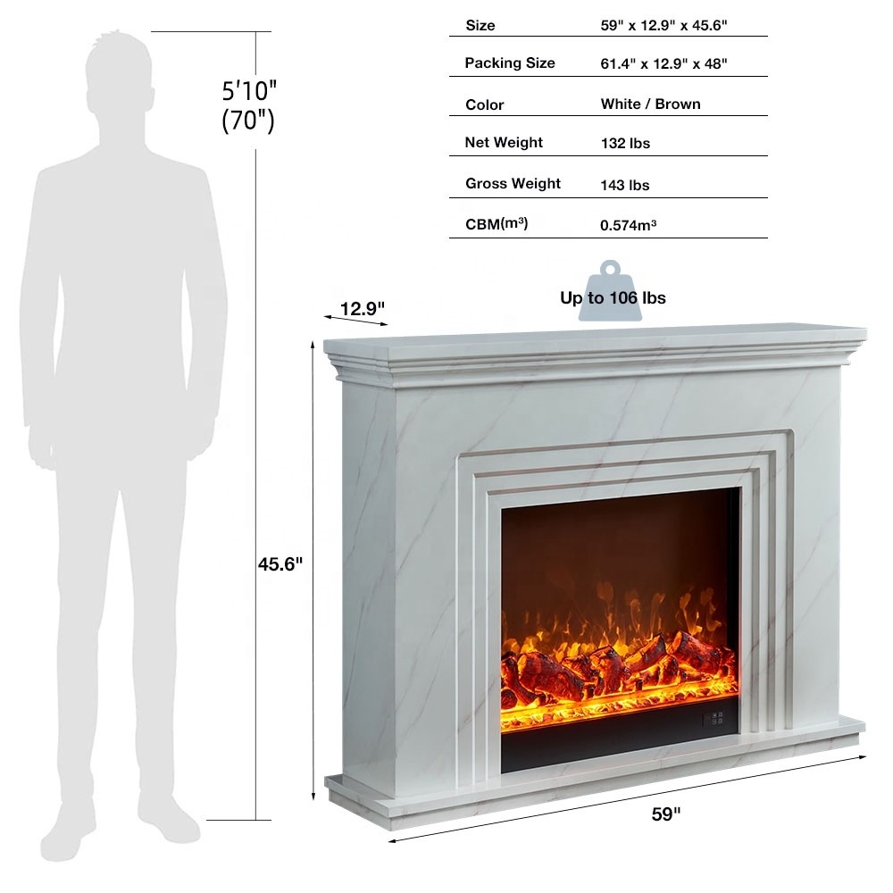 Wooden and resin fireplace mantel surround indoor decoration led decor ...