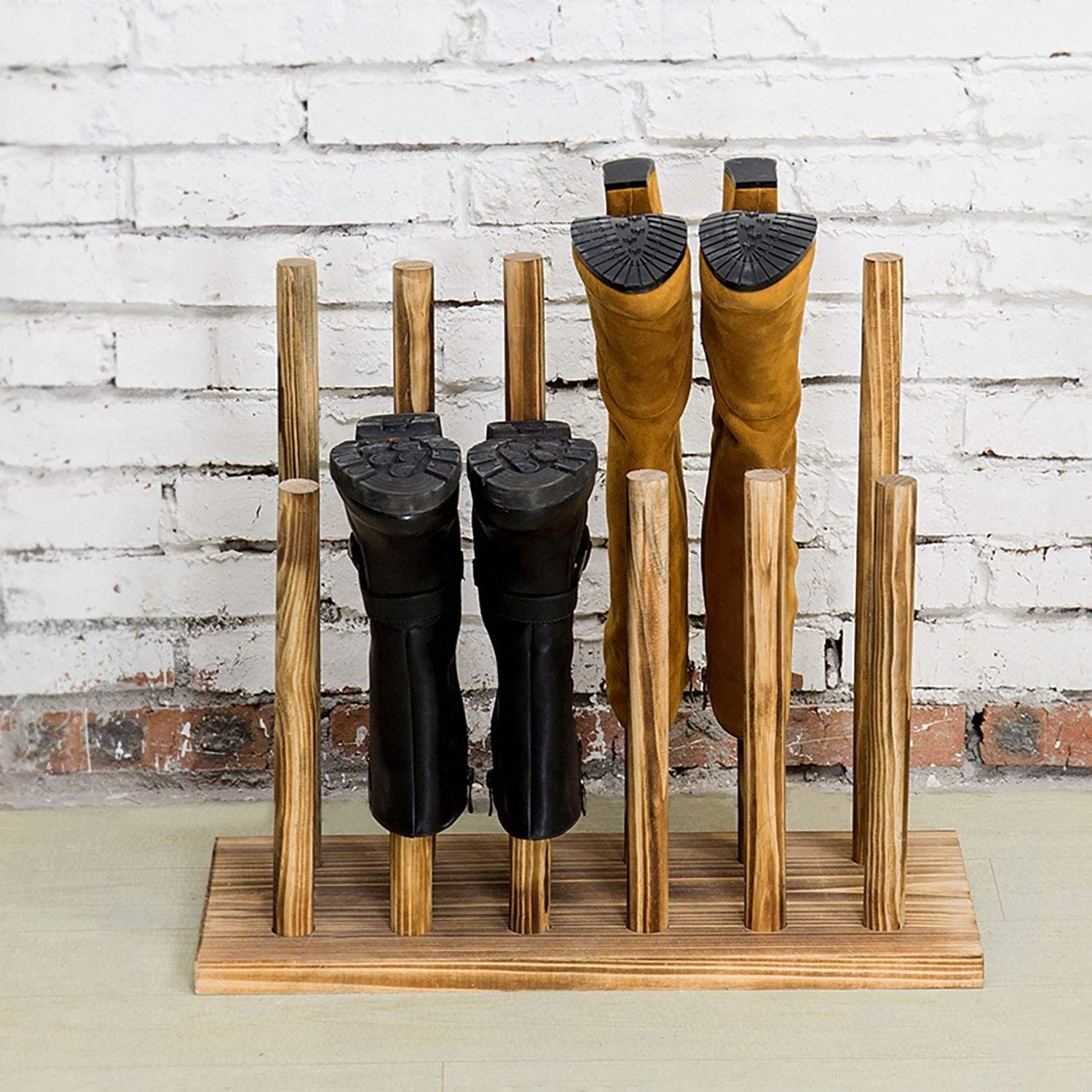 New product Burnt Wood Boot Rack Organizer Tall Boots Inverter Holder ...