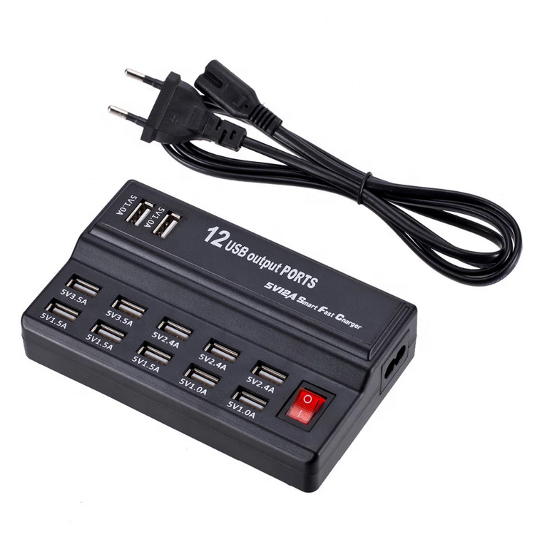 USB Fast Charge HUB 12 Ports 12A Smart Charging Station USB Charger ...