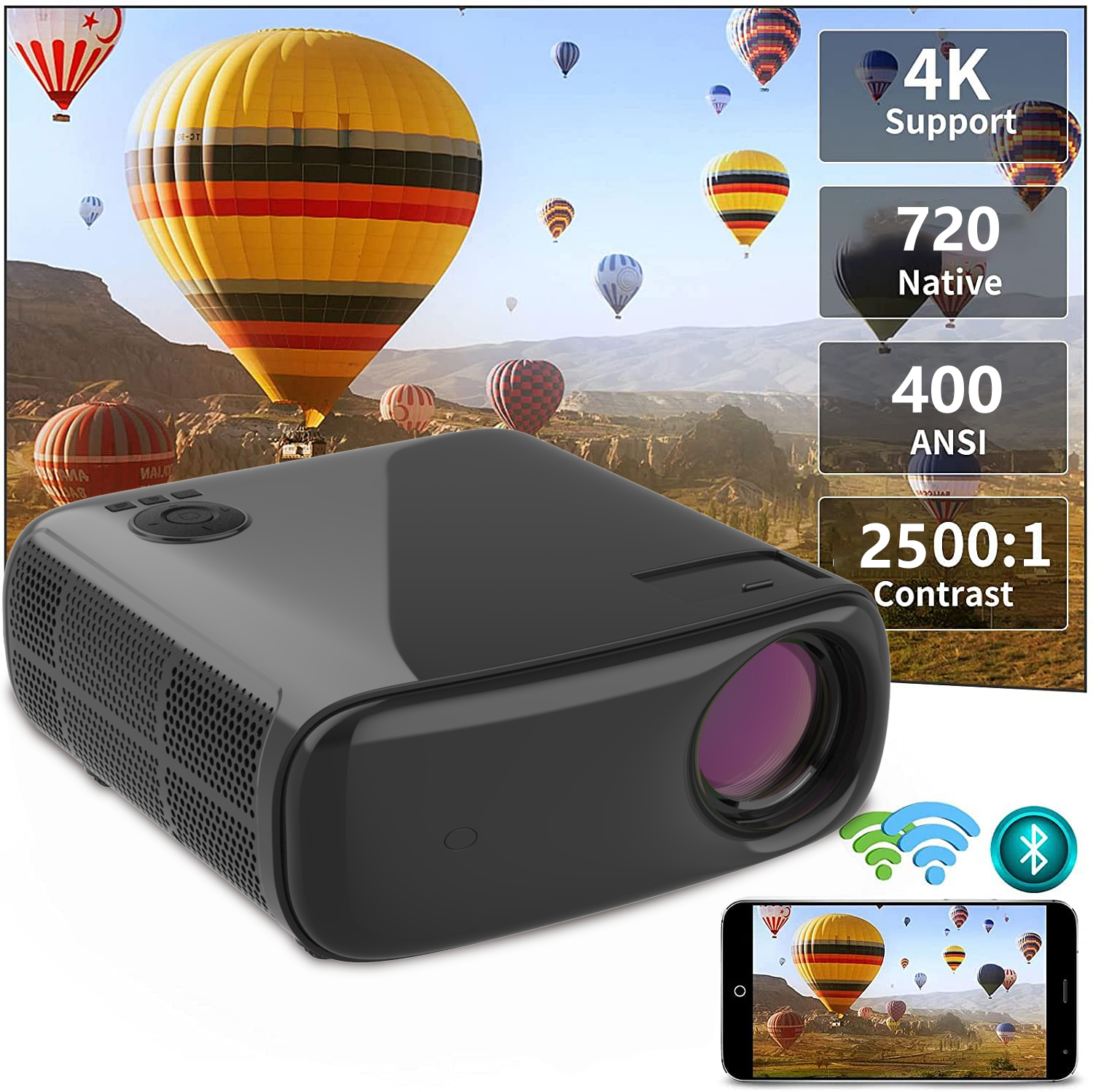 Projector 5G WiFi Bluetooth Full HD 1080P 4K Supported A70 Projector ...