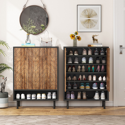 Tribesigns Wooden Living Room Furniture Black Shoe Cabinet with Door 6 Tiers Modern Entryway Storage Shoe Rack BestSuppliers