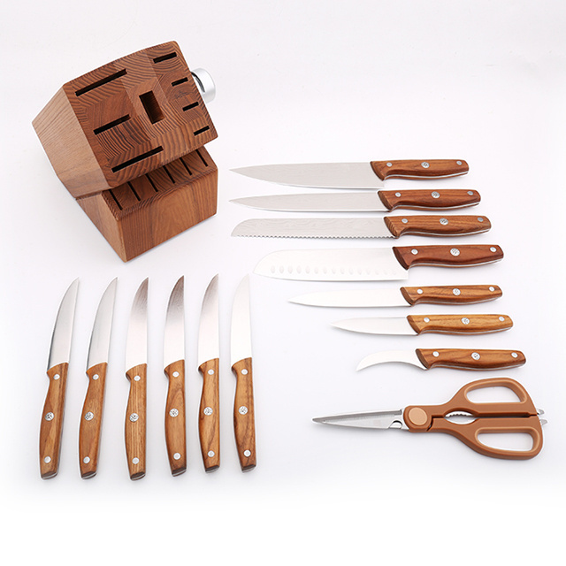 Professional Self Sharpening Wooden Block S/S 70Cr17 Stainless Steel ...