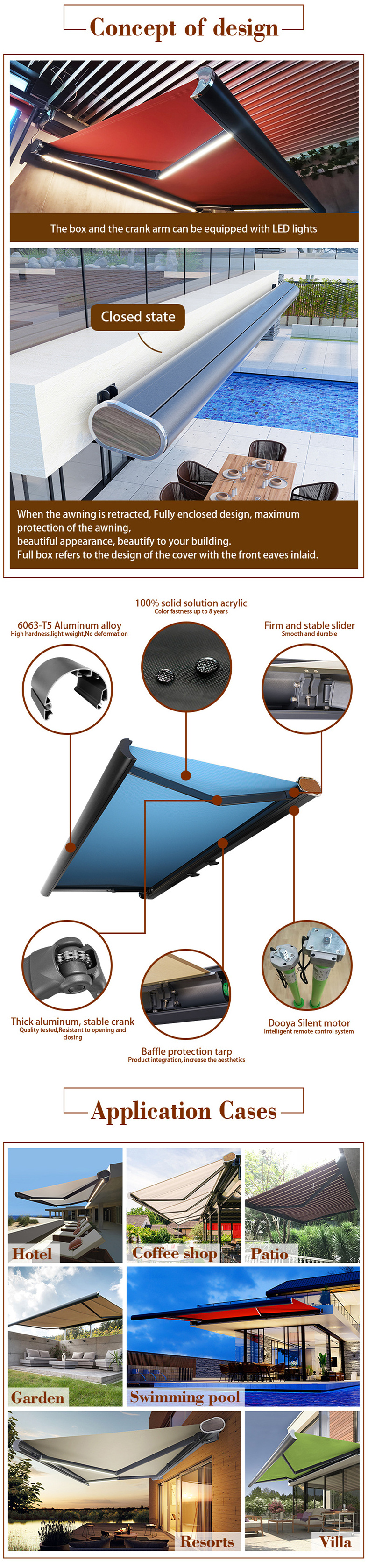Commercial Canopy Folding Arm Retractable Awning Premium Electric Full ...