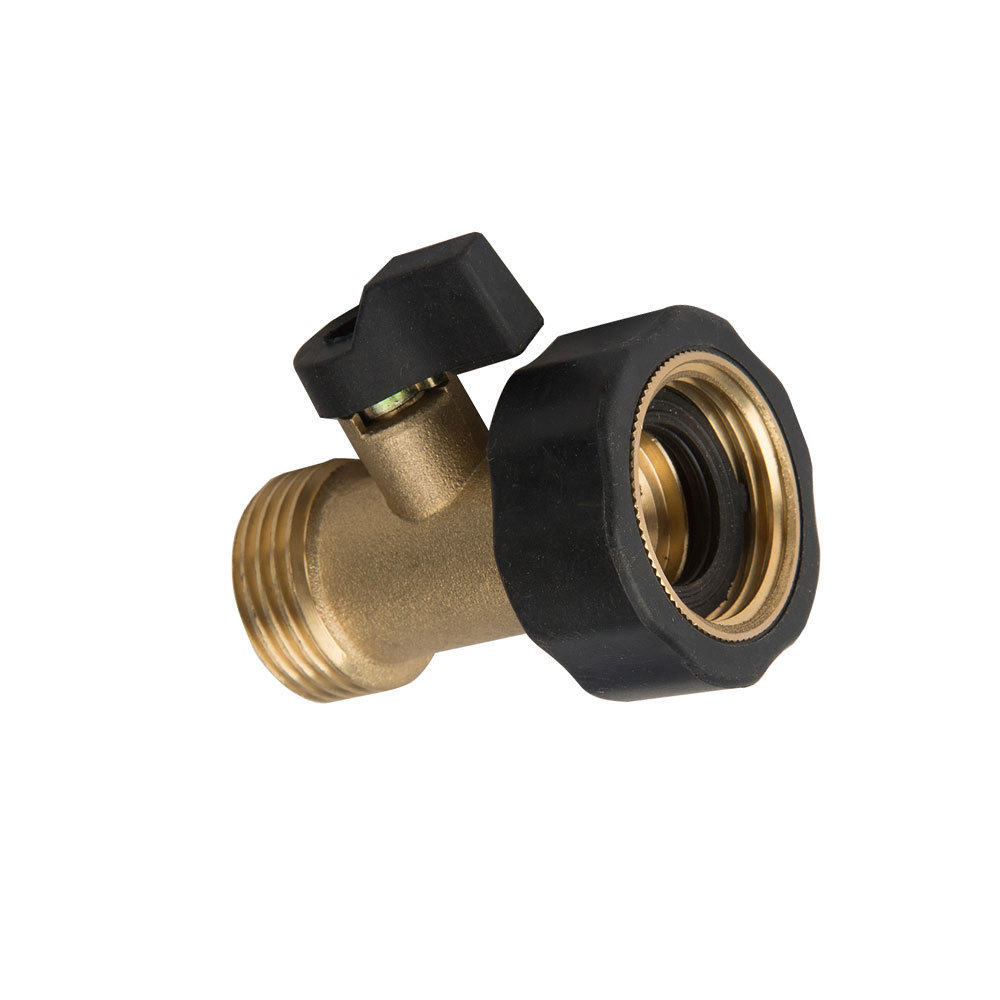 Brass short one-way water hose connector with shut-off valve ...