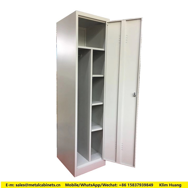 Bedroom furniture thin metal wardrobe single door steel clothes locker grey small space narrow closet cabinet with padlock lock